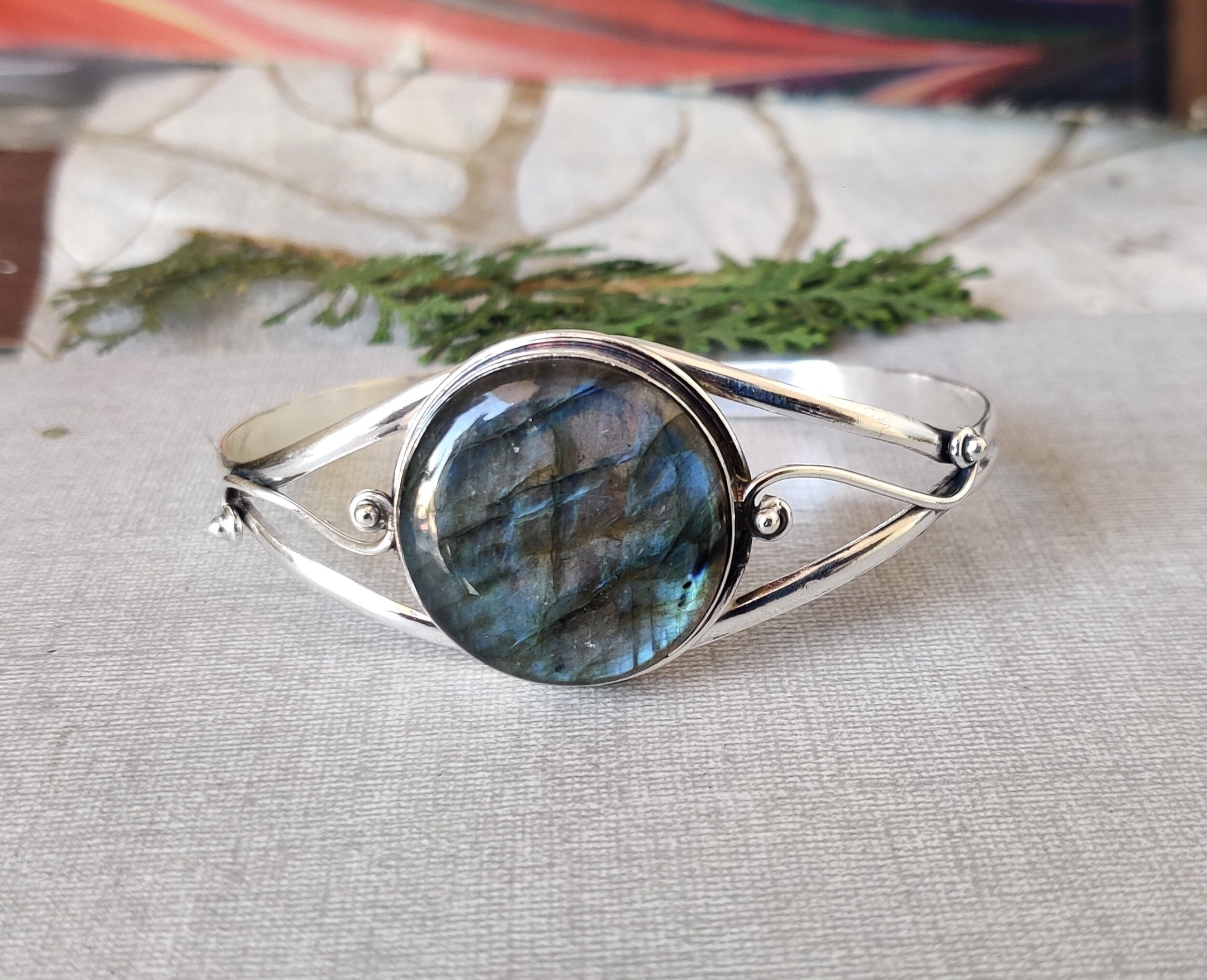 Handmade Labradorite Bangle: 925 Sterling Silver Gemstone Jewelry - Etsy