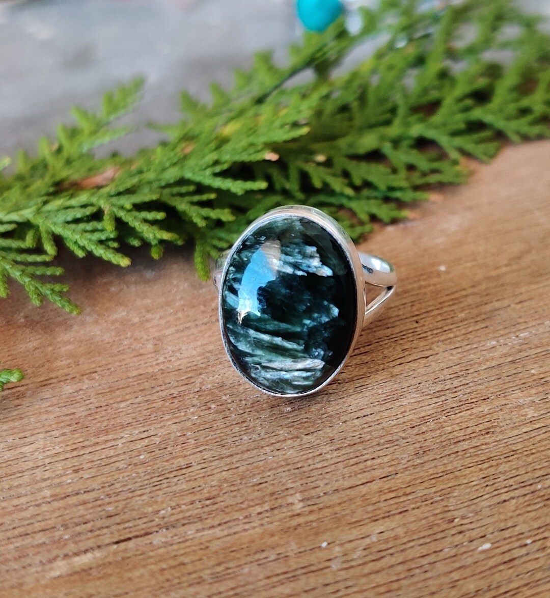 Natural Seraphinite Ring, Oval Ring, Handmade Ring, 925 Sterling Silver ...