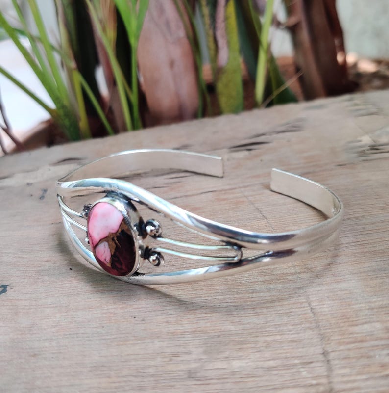 Unique Pink Opal Gemstone Bangle 925 Sterling Silver Designer Boho ...