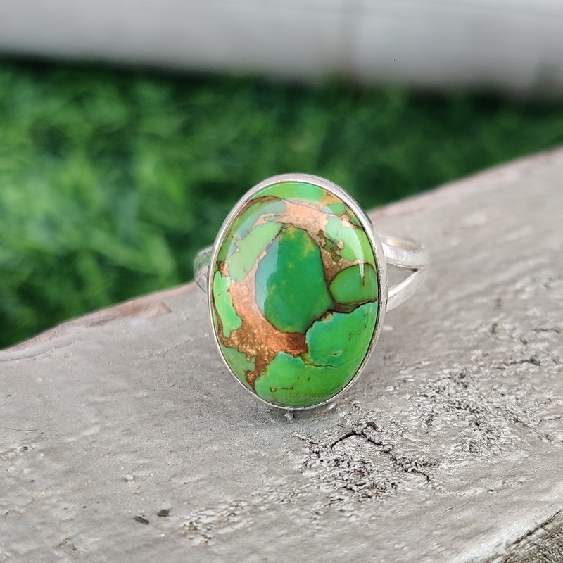 Green Silver Ring - Etsy