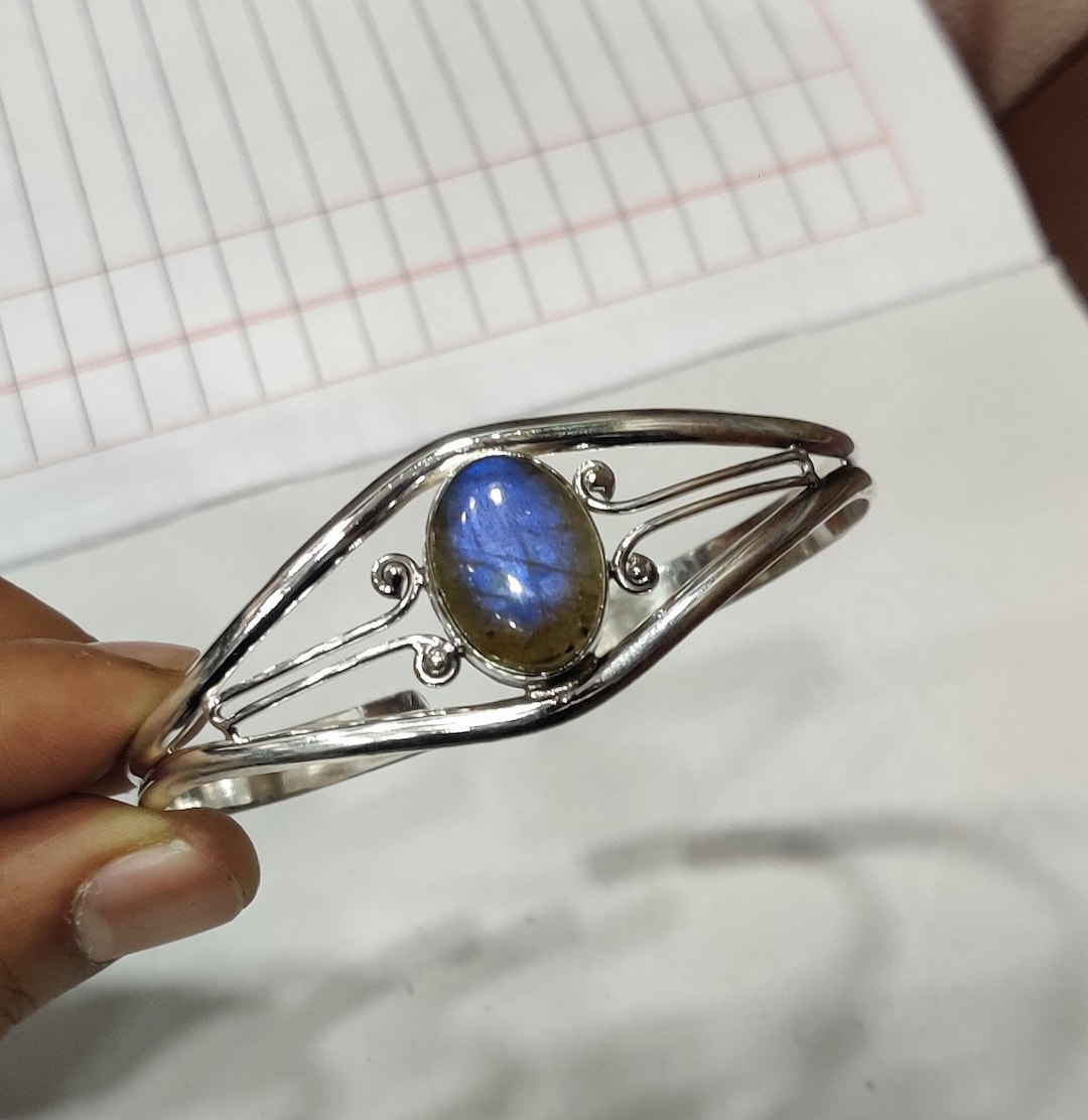 Blue Flash Labradorite Bangle, 925 Sterling Silver, Designer Silver ...