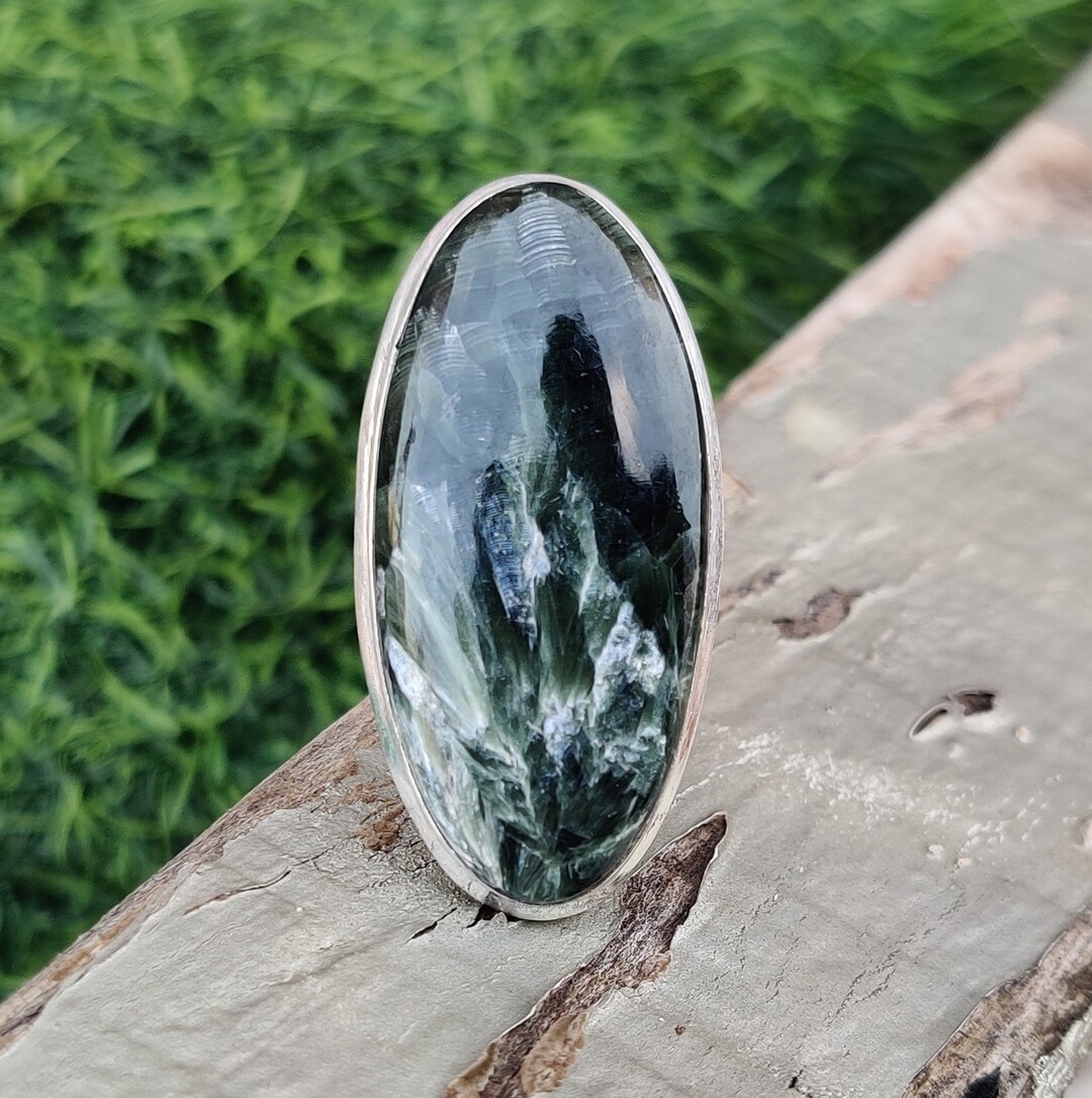 Lovely Seraphinite Ring, Sterling Silver Ring, Dainty Ring, Women Ring ...