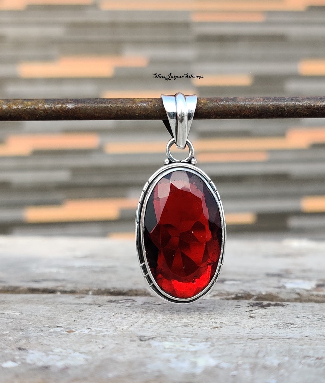 Oval Red Garnet Gemstone Pendant 925 Sterling Silver Unique Style ...