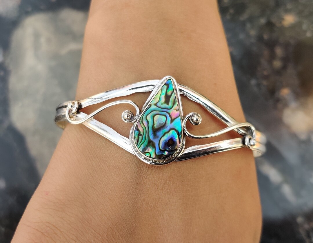 Abalone Bangle, Natural Abalone Shell Sterling Silver Bangle, Puha ...