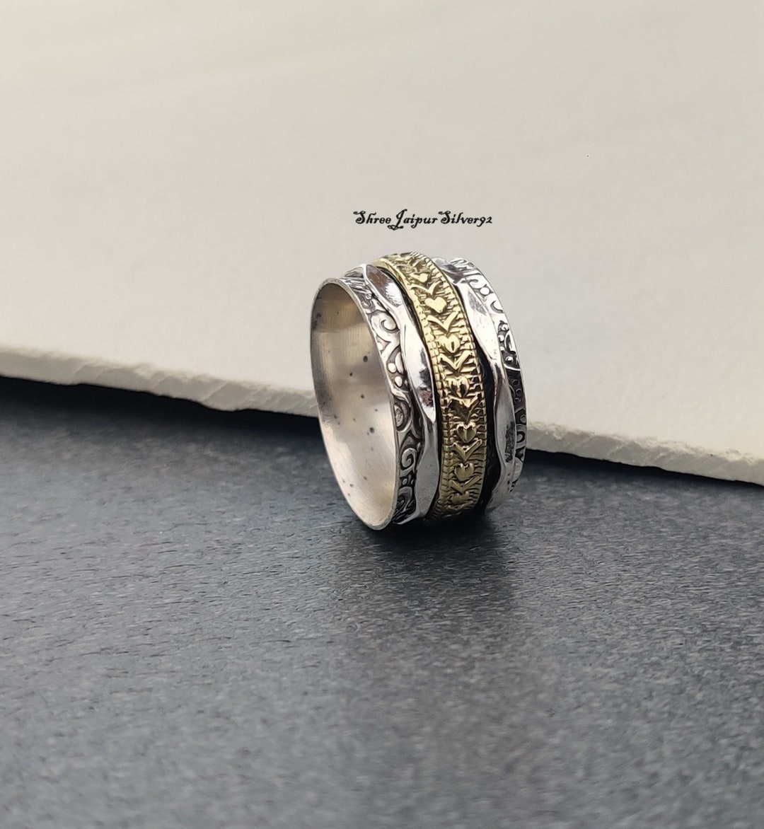 925 Terling Silver Three Tone Spinner Ring, Handmade Jewelry ...