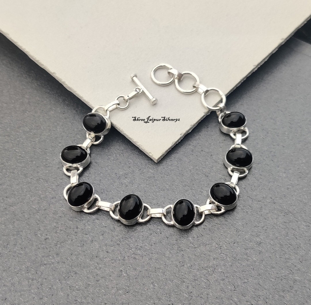 Natural Black Onyx Bracelet, Oval Onyx Bracelet, Handmade Bracelet for ...