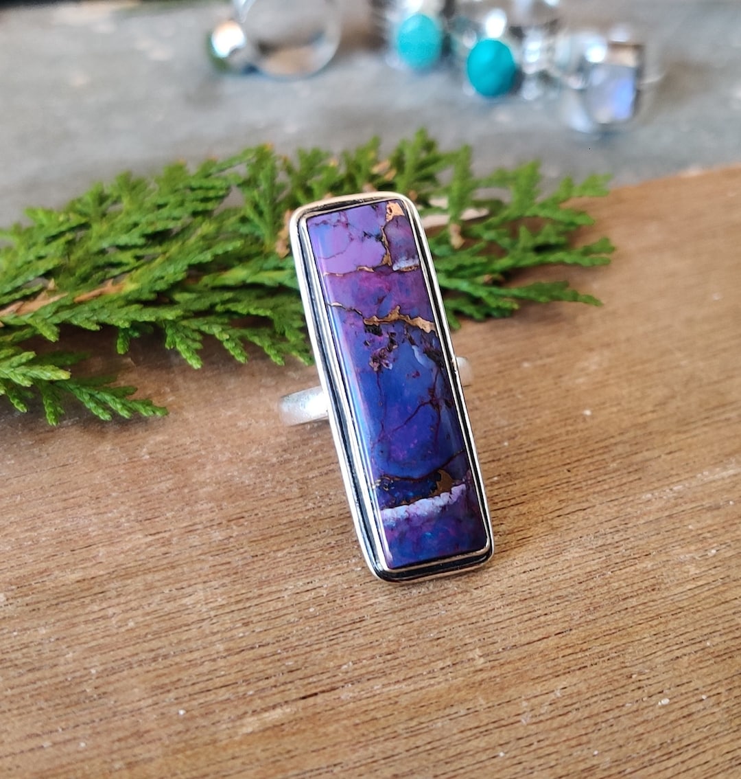 Purple Copper Turquoise Rectangle Shape Gemstone Silver Ring | 925 ...