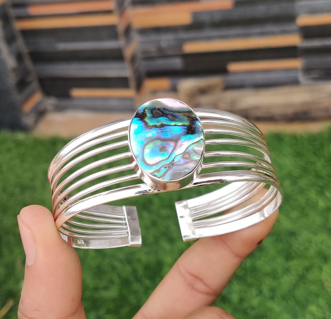 Handmade Abalone Shell Bangle: 925 Sterling Silver Jewelry - Etsy
