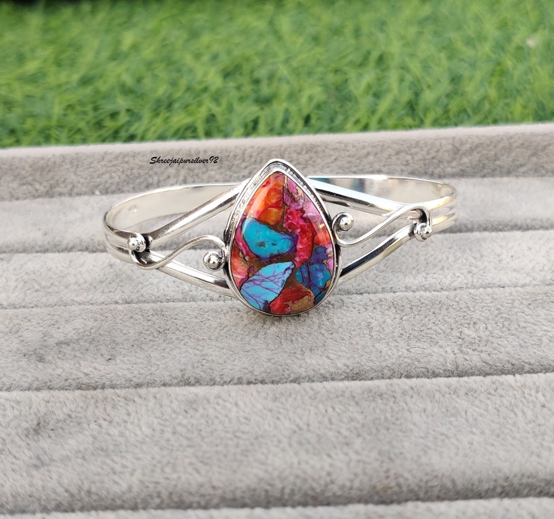 Kingman Pink Dahlia Turquoise Bangle Pinkoyster Turquoise Bangle Pink ...