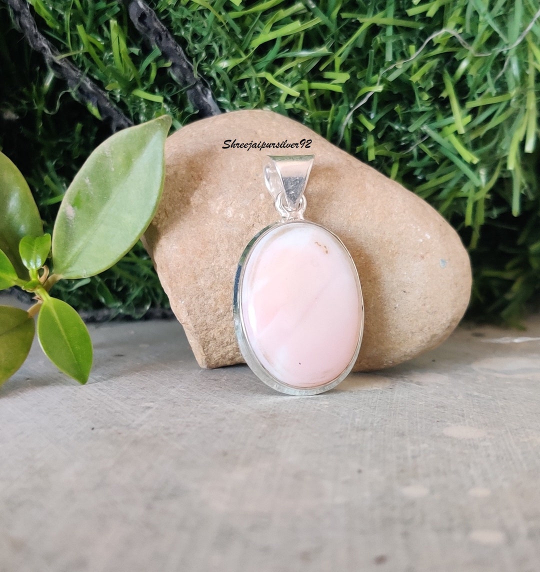 Natural Pink Opal Pendant 925 Sterling Solid Silver Pendant-oval Opal ...