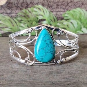 Turquoise Bangle, Handmade Bangle, 925 Silver Bangle, Natural Turquoise ...