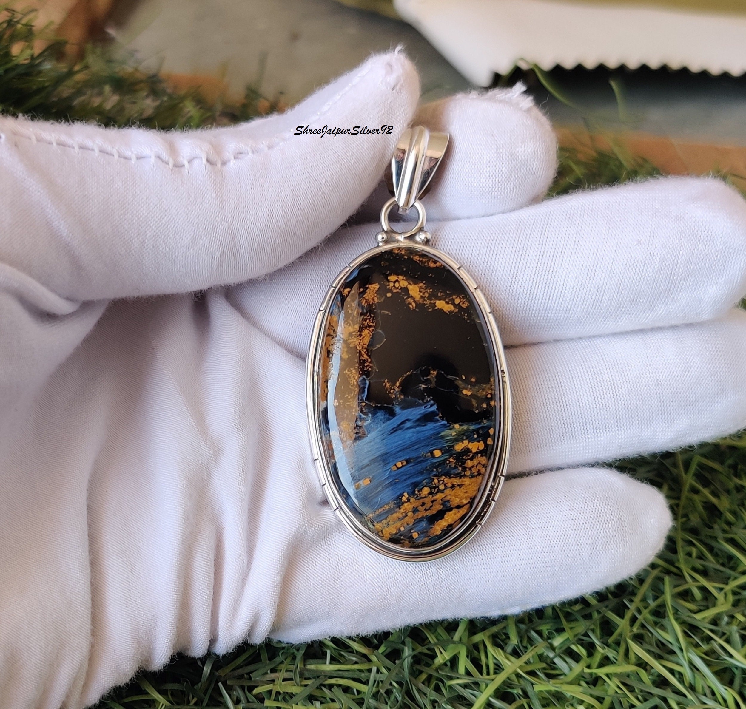 Designer Pietersite Gemstone Pendant 925 Sterling Silver Statement Boho ...