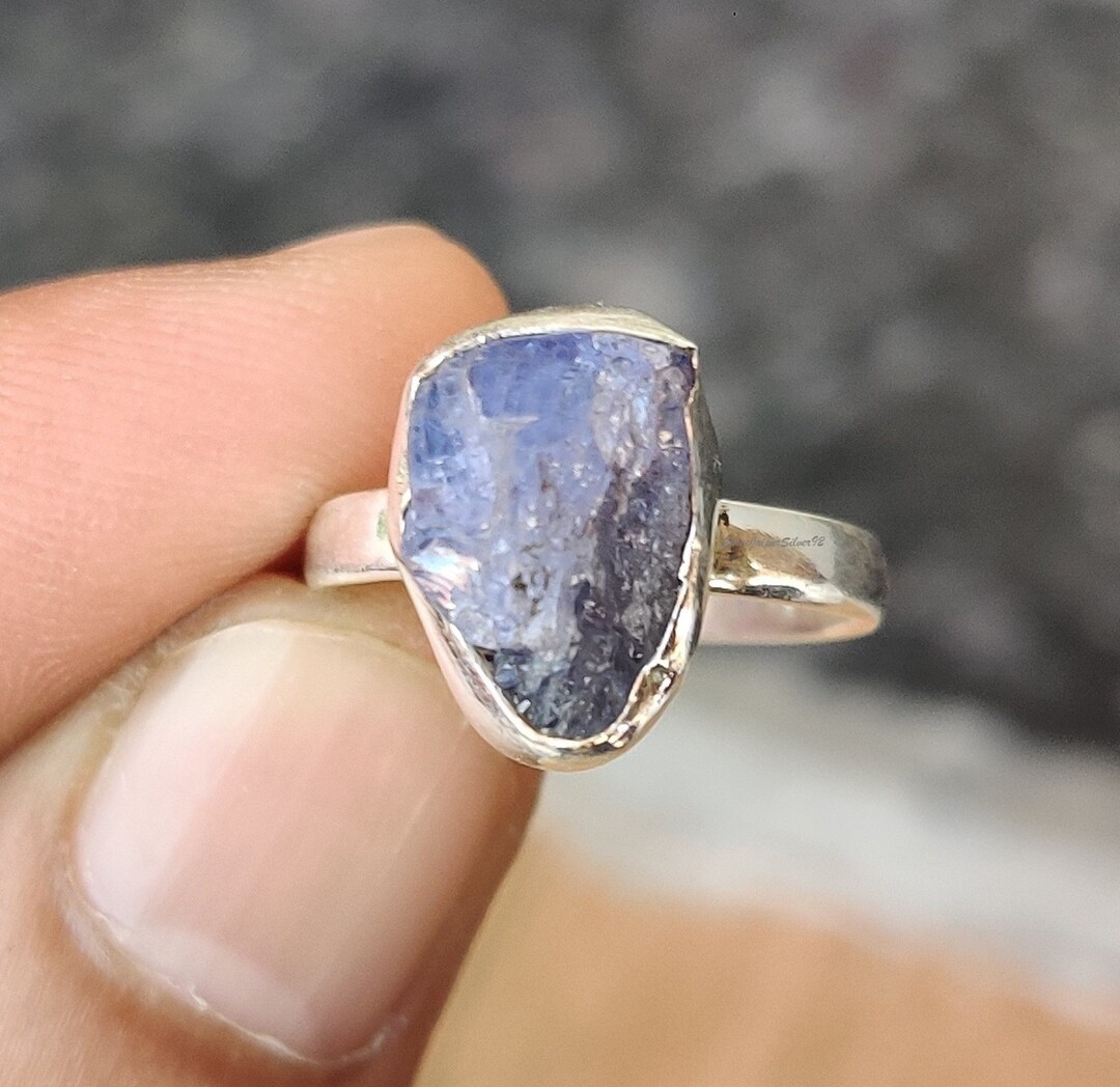 Raw Tanzanite Ring, Genuine Tanzanite Healing Crystal Ring, Minimalist ...