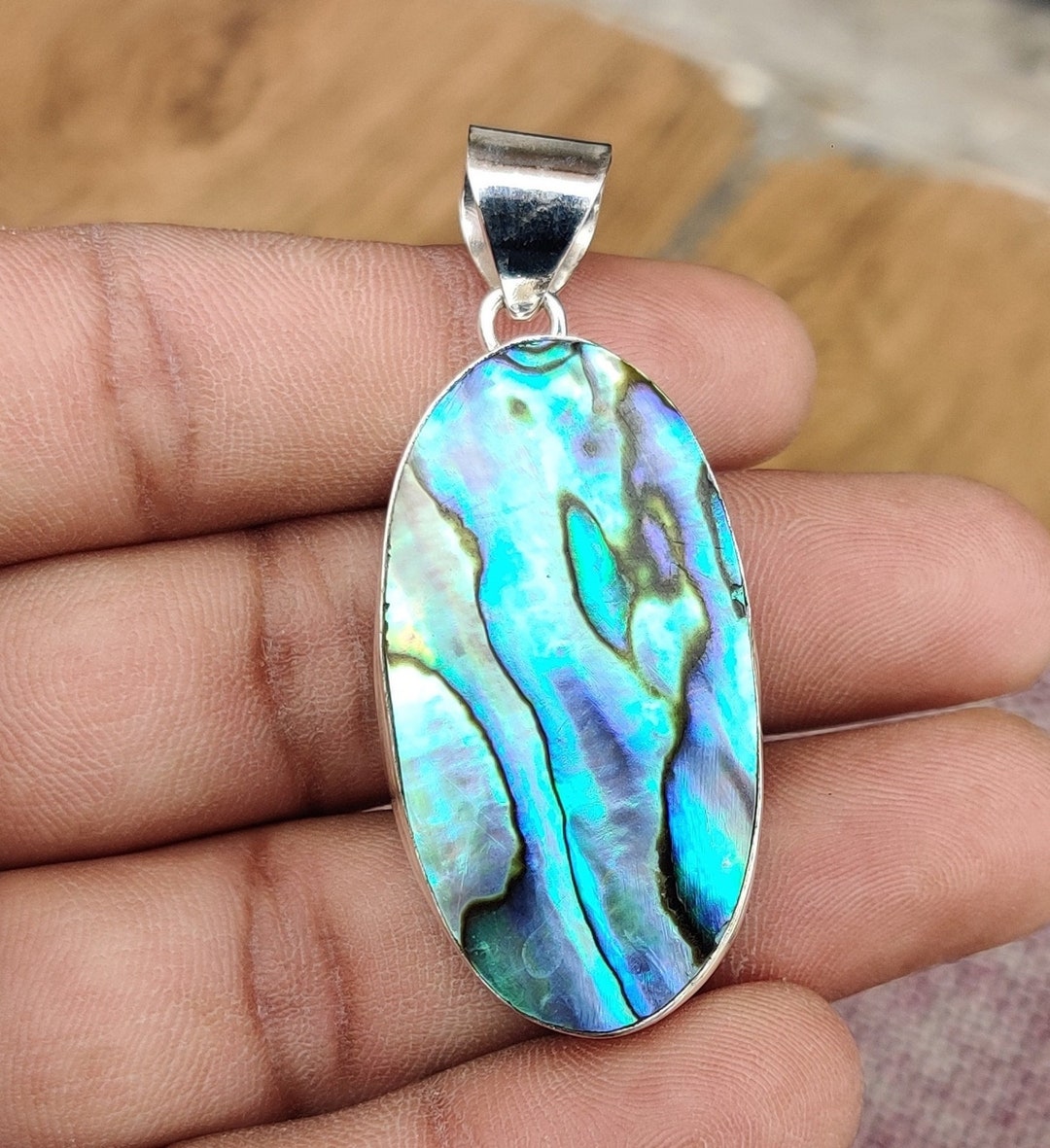 Natural Abalone Shell Pendant, Abalone Shell 925 Sterling Silver ...