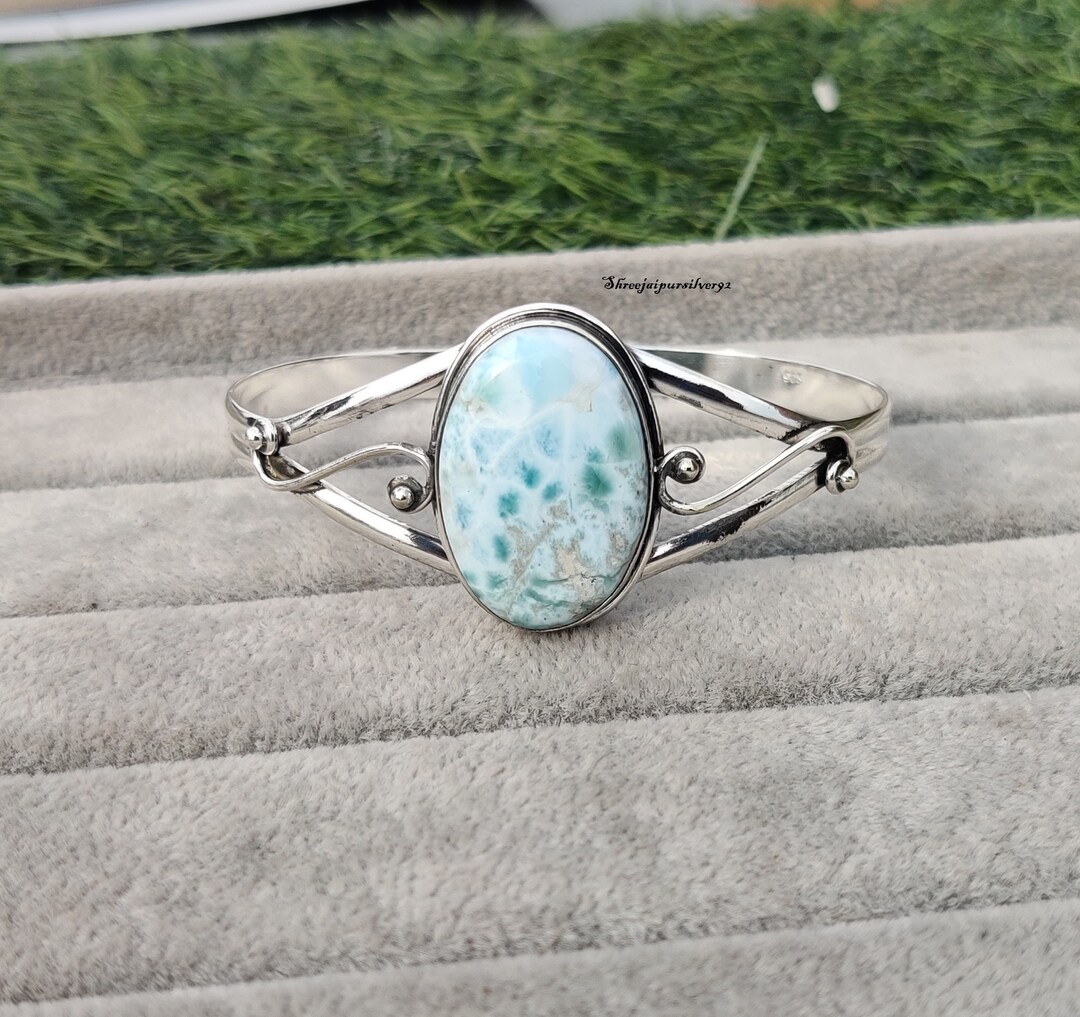 Caribbean Larimar Cuff Bangle Gemstone 925 Sterling Silver Bangle ...