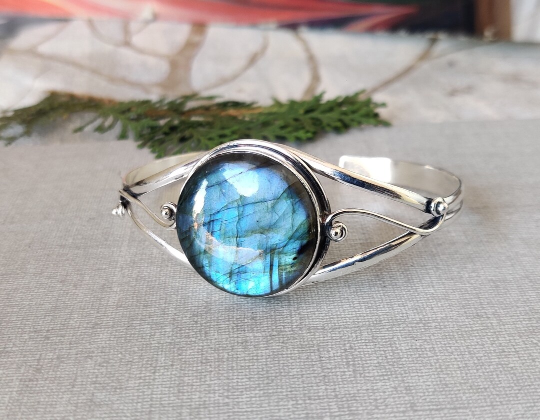 Handmade Labradorite Bangle: 925 Sterling Silver Gemstone Jewelry - Etsy