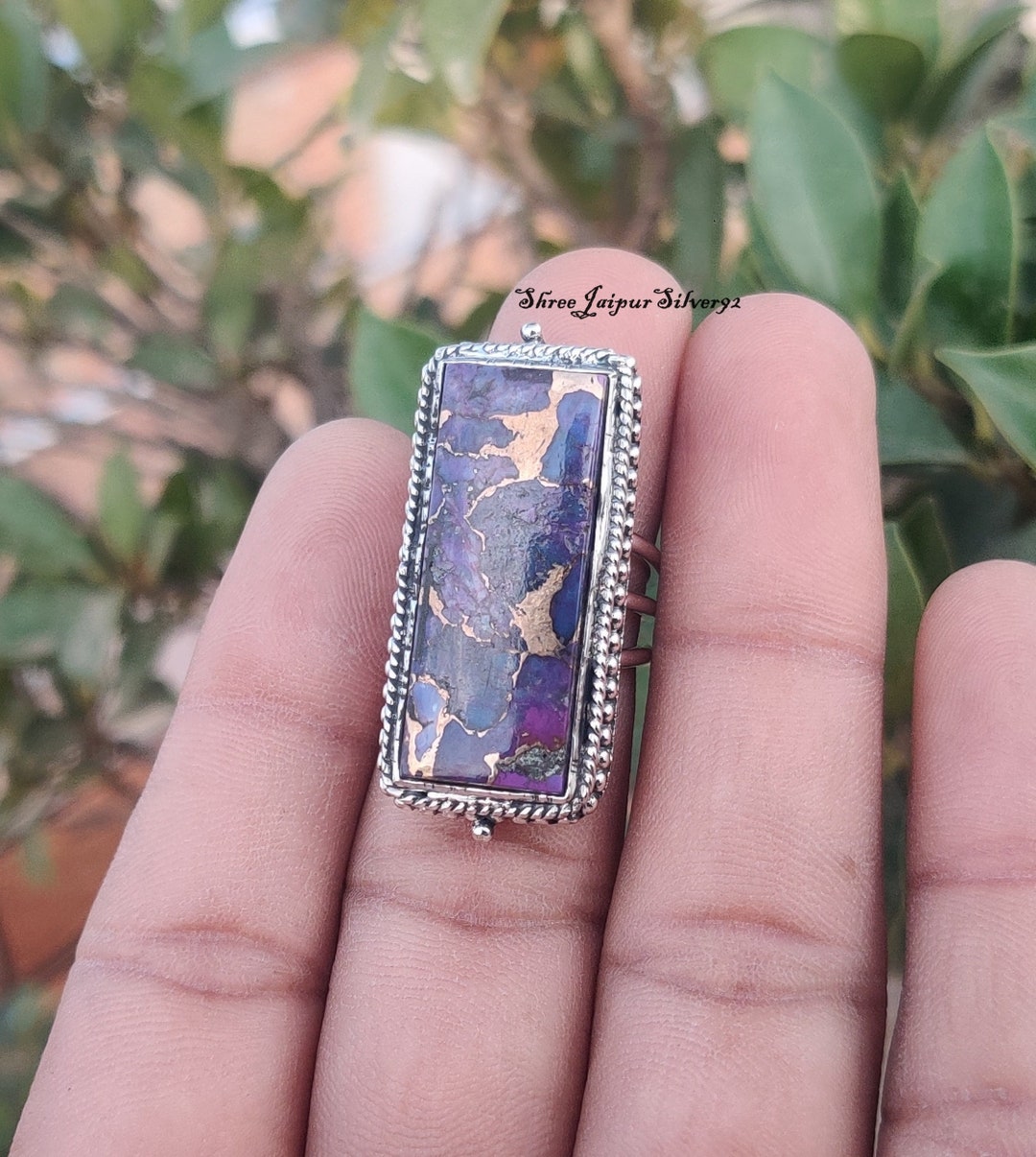 Purple Copper Turquoise Rectangle Shape Gemstone Silver Ring 925 ...