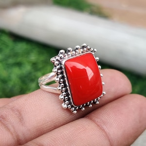 Natural Red Coral Ring: 925 Sterling Silver, Handcrafted Boho Ring ...