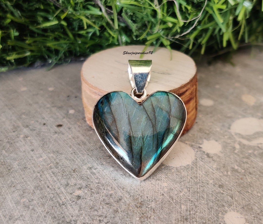 925 Sterling Silver Heart Labradorite Pendant: Natural Gemstone Pendant ...