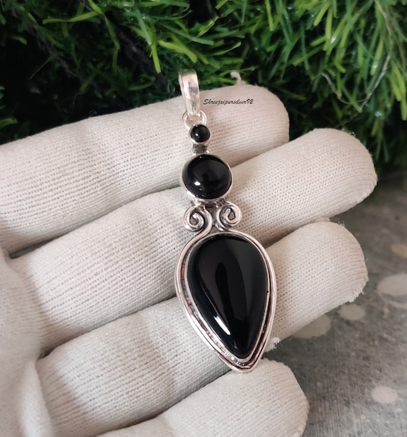 925 Sterling Silver Natural Black Onyx Pendant Necklace Black Onyx Pear Shape Necklace Handmade Gemstone Necklace Women Jewelry Gift Idea Etsy