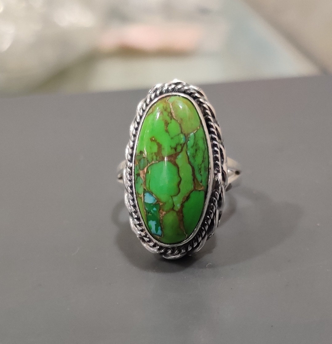 Designer Green Copper Turquoise Ring, Round Beautiful Turquoise ...