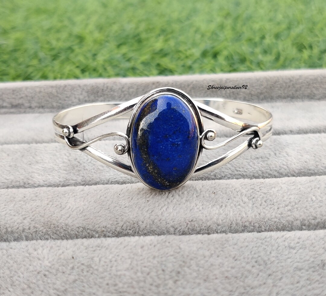 Nice Lapis Lazuli Gemstone Bangle 925 Sterling Silver Adjustable Bangle ...