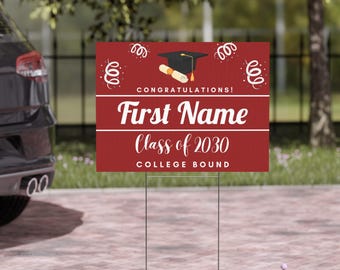 College Bound Yard Sign, Custom Yard Sign, Class of 2030 Yard Sign ...