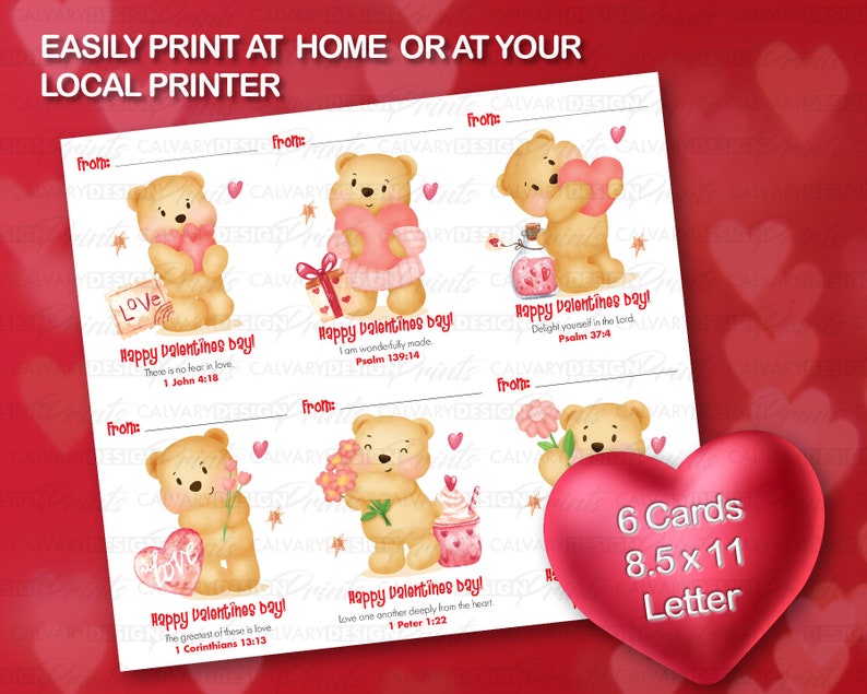 Christian Valentine Scripture Cards 3x4 Printable With Adorable Cuddly