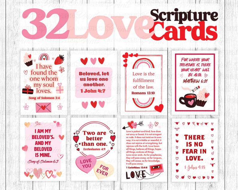 32 Love-themed Valentines Day Scripture Card Bundle 3.5x2.5, Printable ...