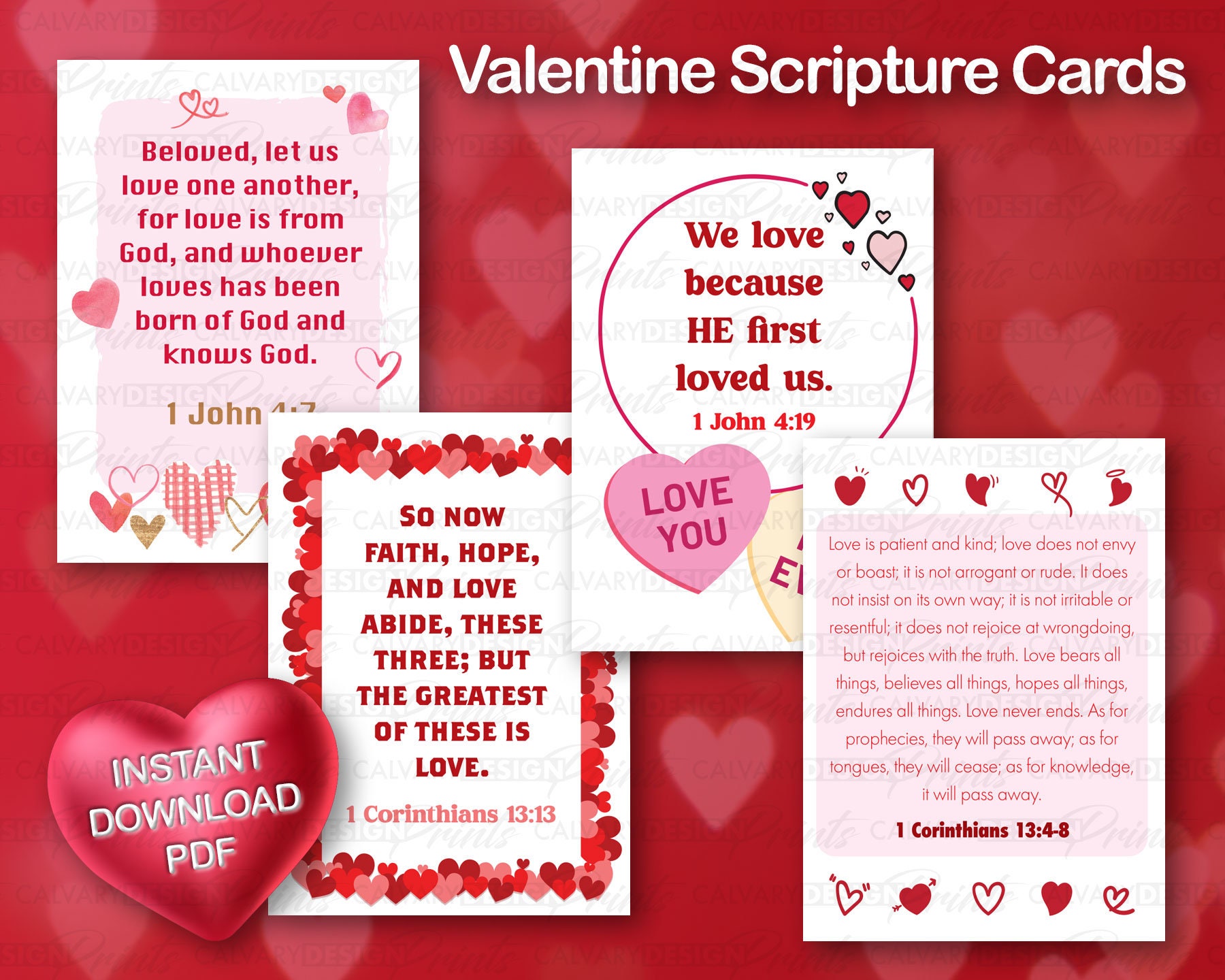 Christian Valentine Scripture Cards 3.5x2.5 Printable, Loving Bible ...
