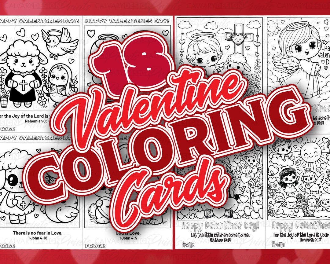 18 Christian Valentine Coloring Card Bundle Printable Adorable Jesus ...