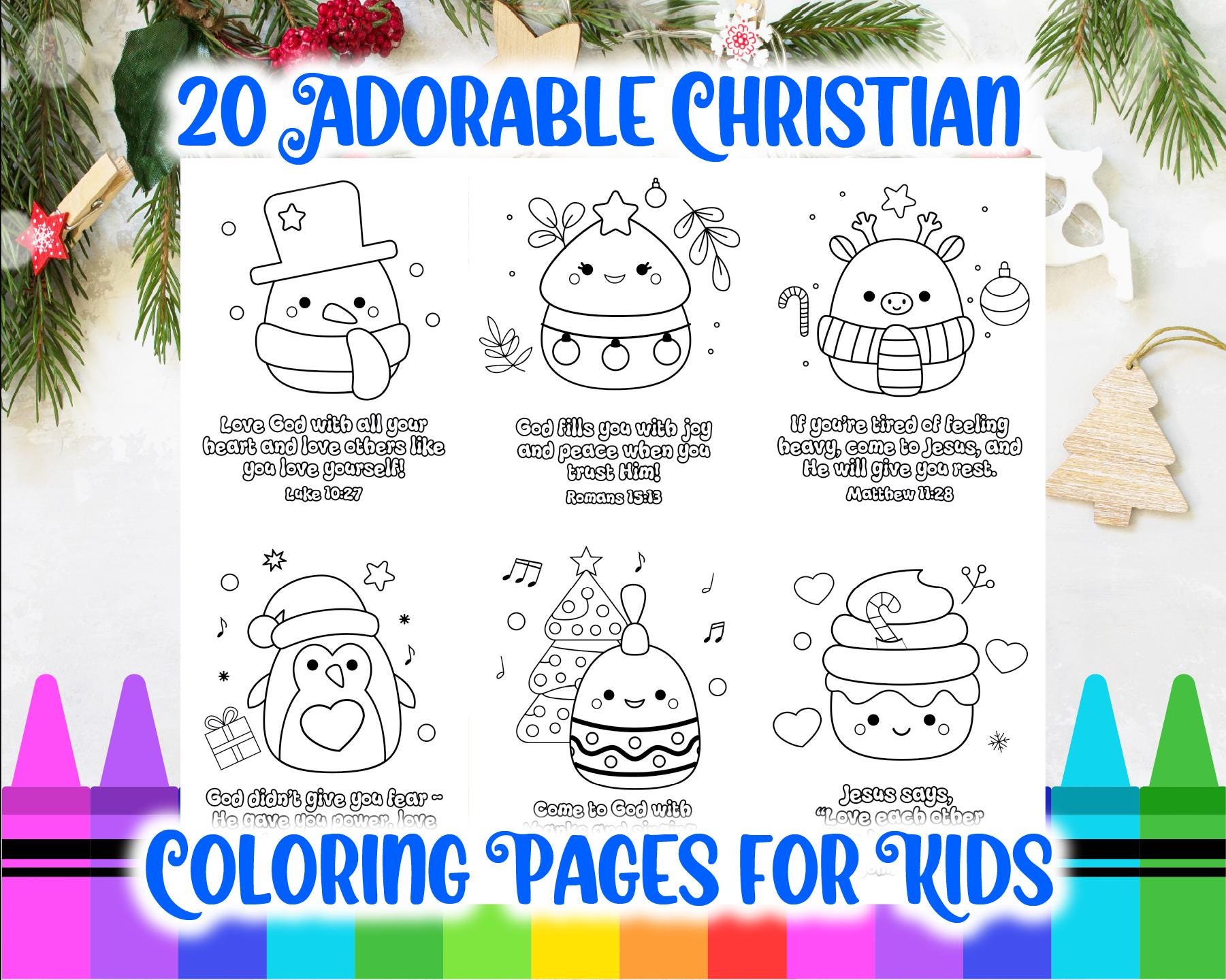 20 Bible Verse Coloring Pages Printable Bundle for Christmas ...