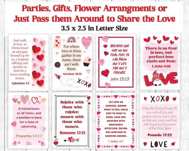 32 Love-themed Valentines Day Scripture Card Bundle 3.5x2.5, Printable ...