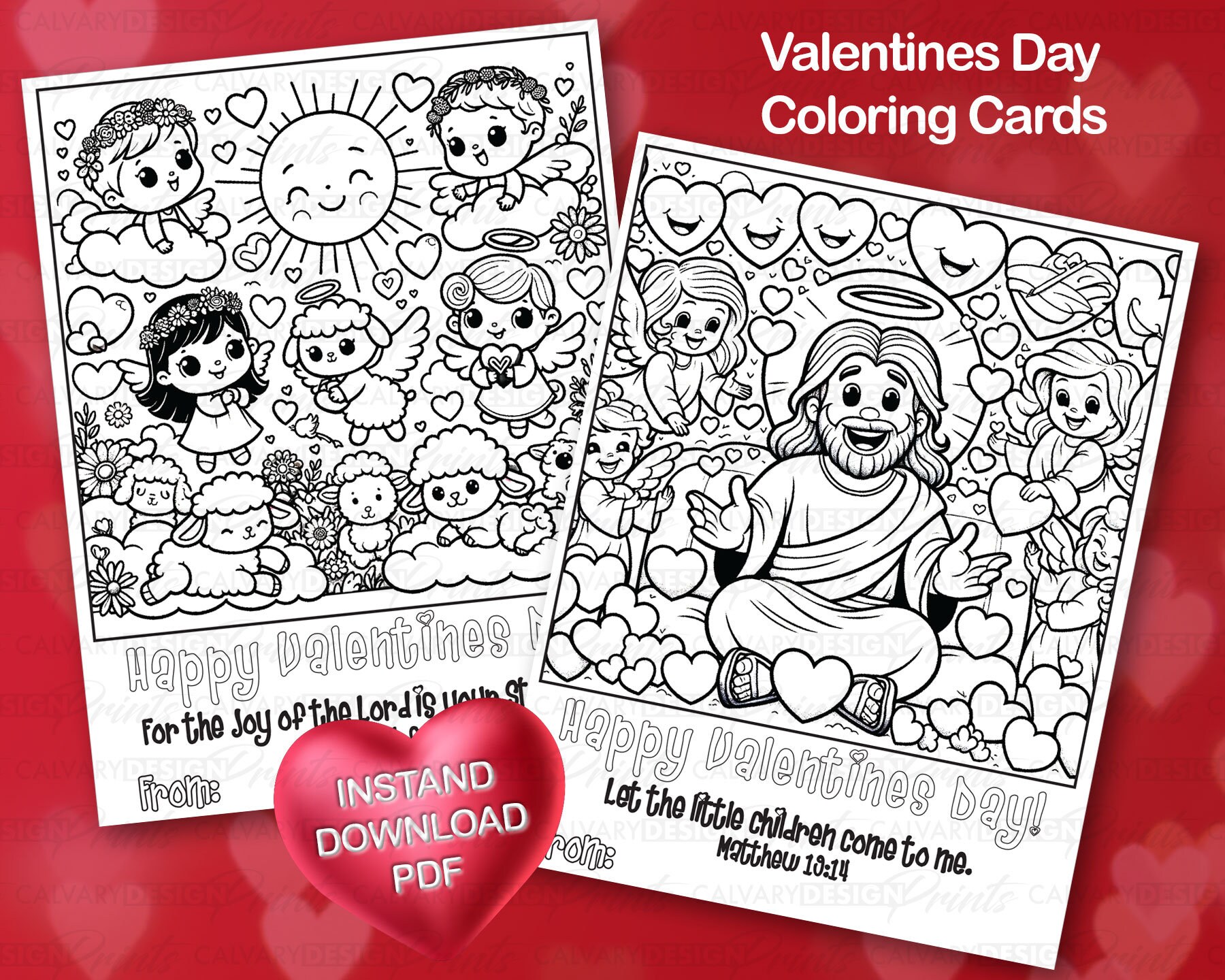 Christian Valentine's Day, Coloring Cards Printable Adorable Jesus ...