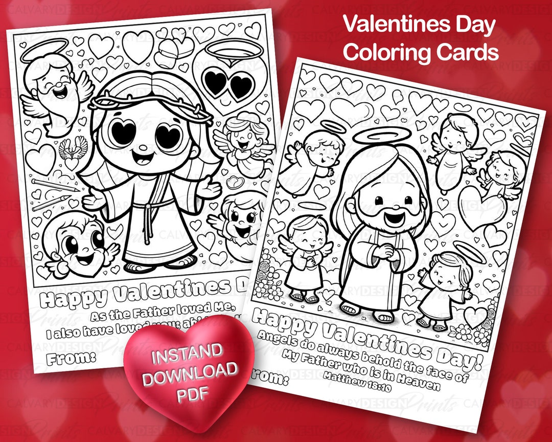 Christian Valentine Coloring Cards Printable Adorable Jesus, Friends ...