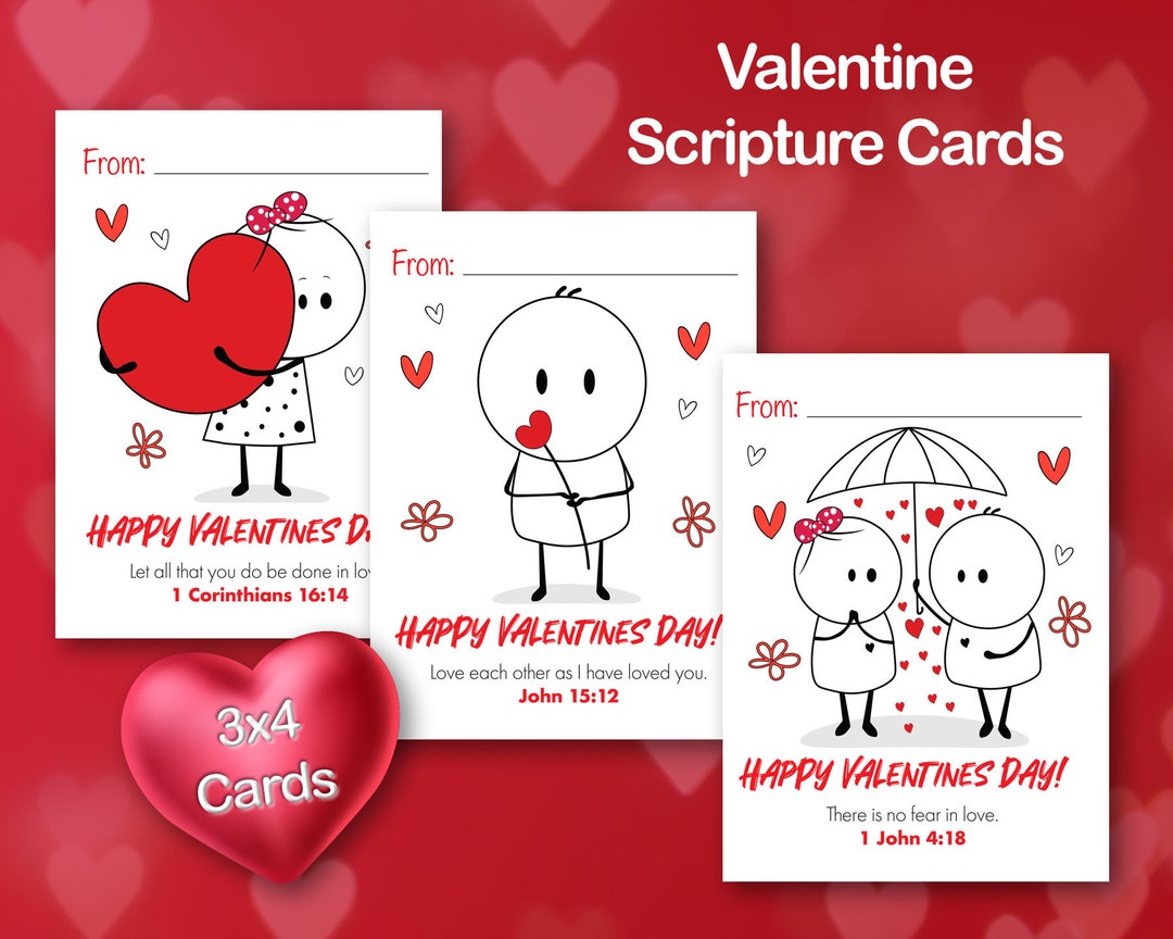 Christian Valentine Scripture Cards 3x4 Printable With Cute Characters ...