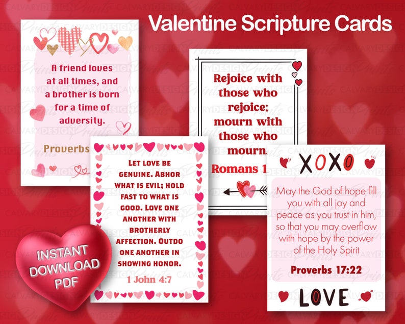 Christian Valentine Scripture Cards: Loving Bible Verses (PDF Printable ...