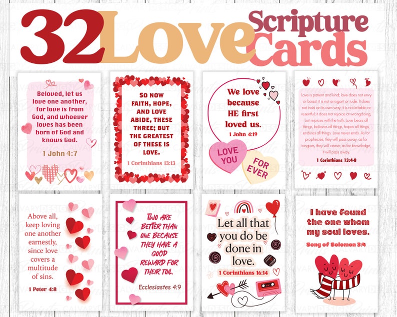 32 Love-themed Valentines Day Scripture Card Bundle 3.5x2.5, Printable ...