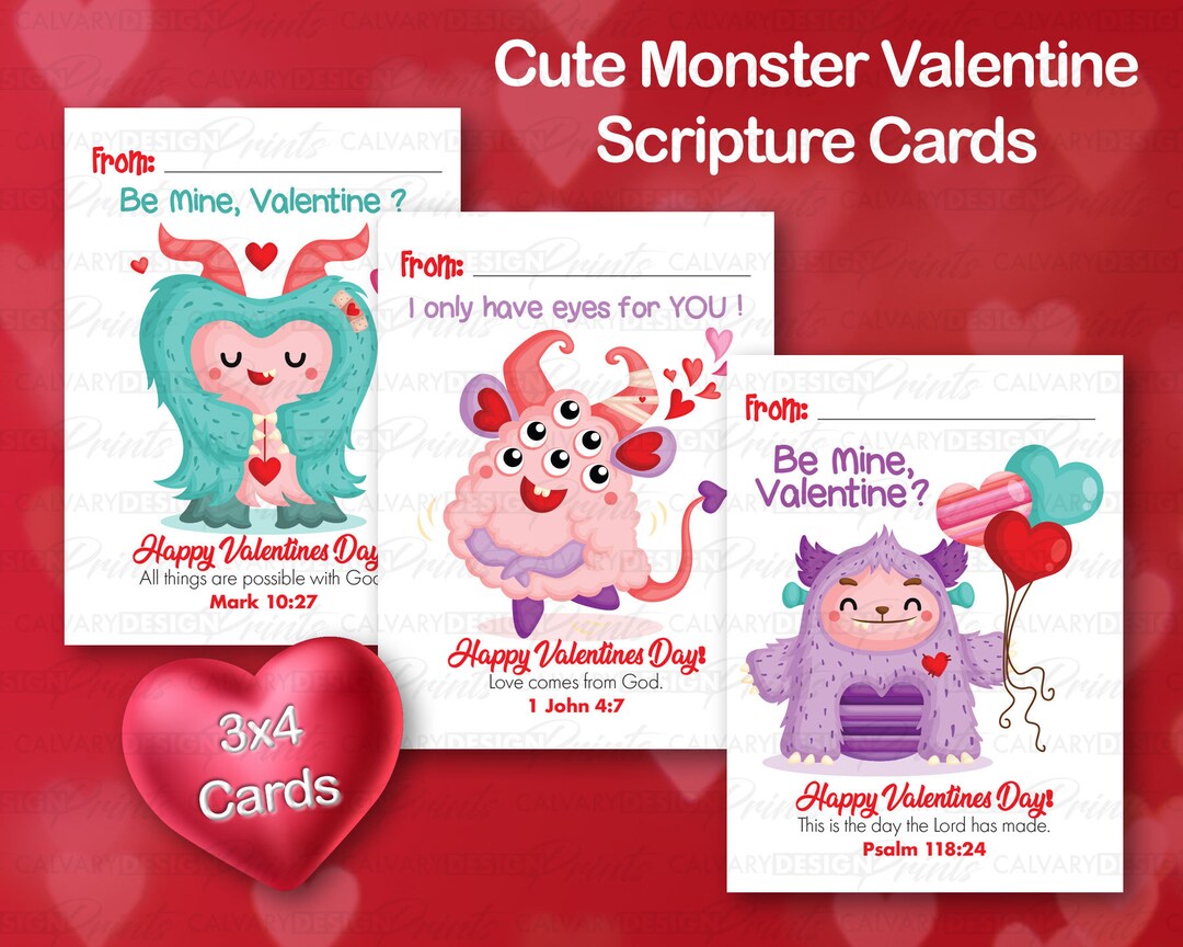 Christian Valentine Scripture Cards 3x4 Printable With Adorable ...