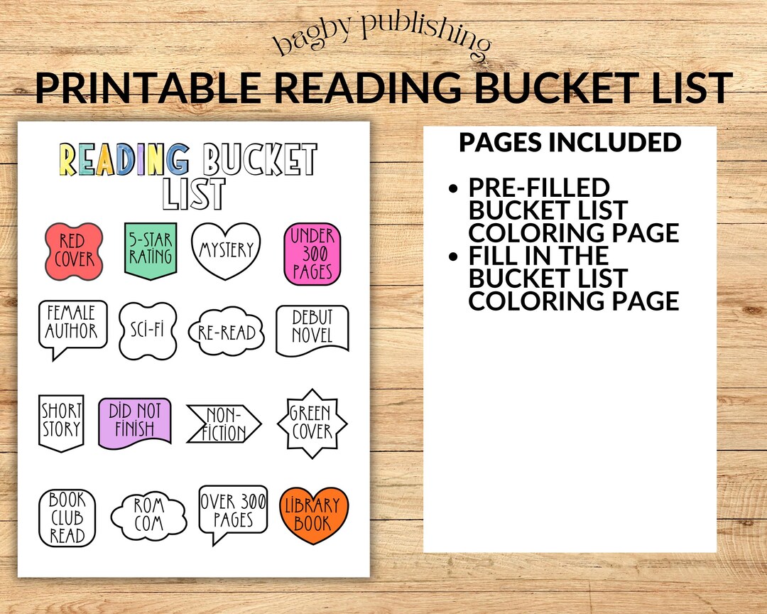 Reading Bucket List Coloring Page Printable (8.5x11 Inch) PDF - Etsy