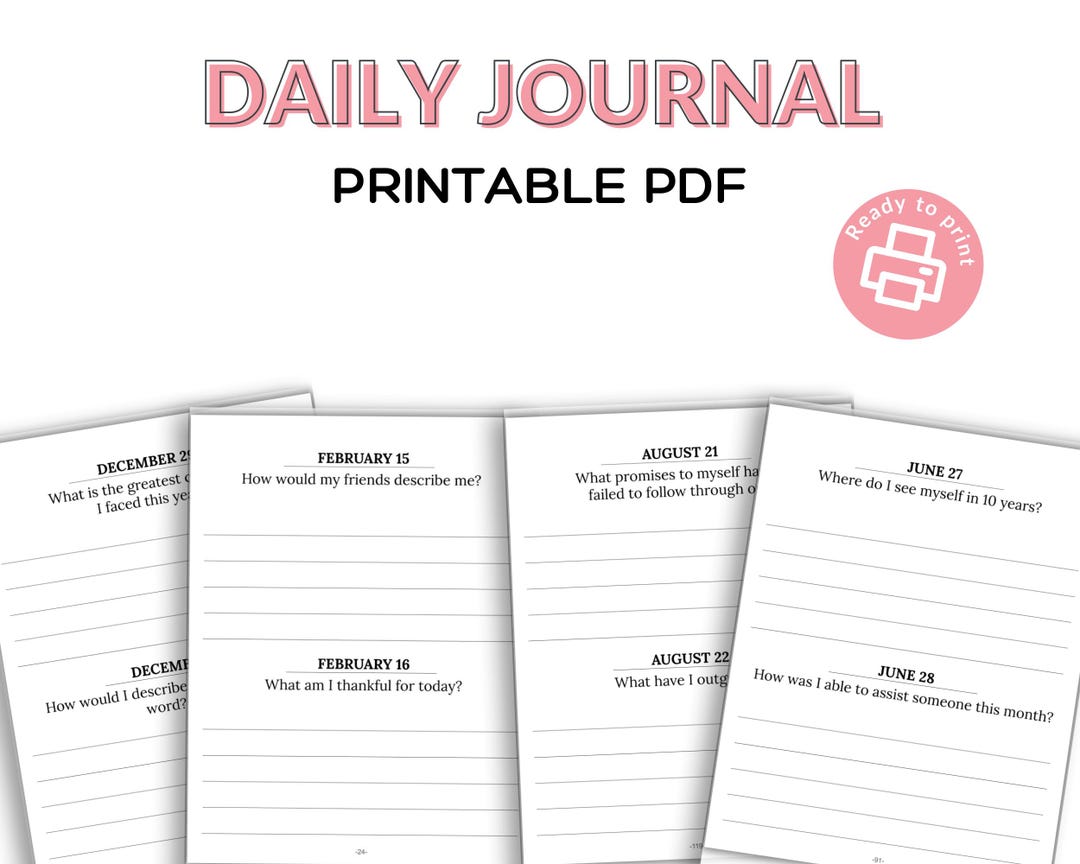 Printable Question a Day Journal, Daily Journal Prompts, 365 Questions ...