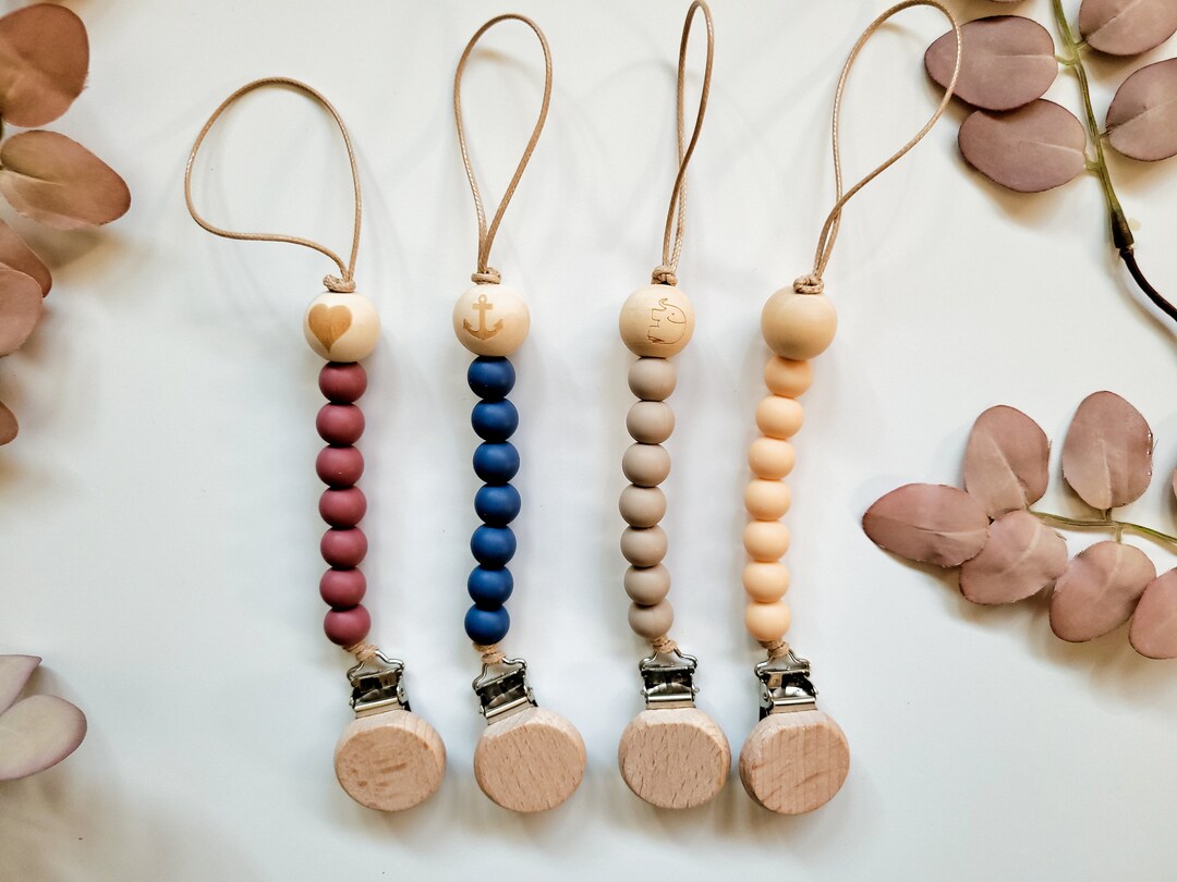 Baby Pacifier Chain Made of Silicone and Wood / Birth Gift / Baby ...
