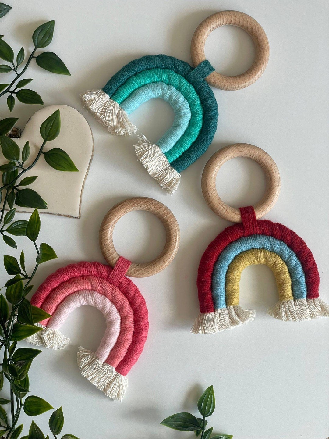 Baby Gripper Rainbow Organic Cotton Wooden Toy Gripping Ring Teething ...