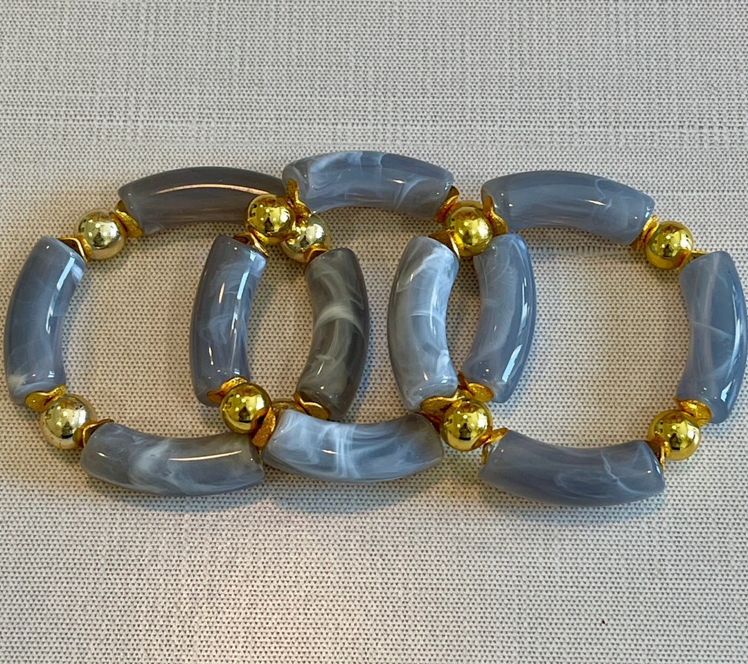 Light Gray Marbled Tube Bracelet, Spring Jewelry, Summer Jewelry ...