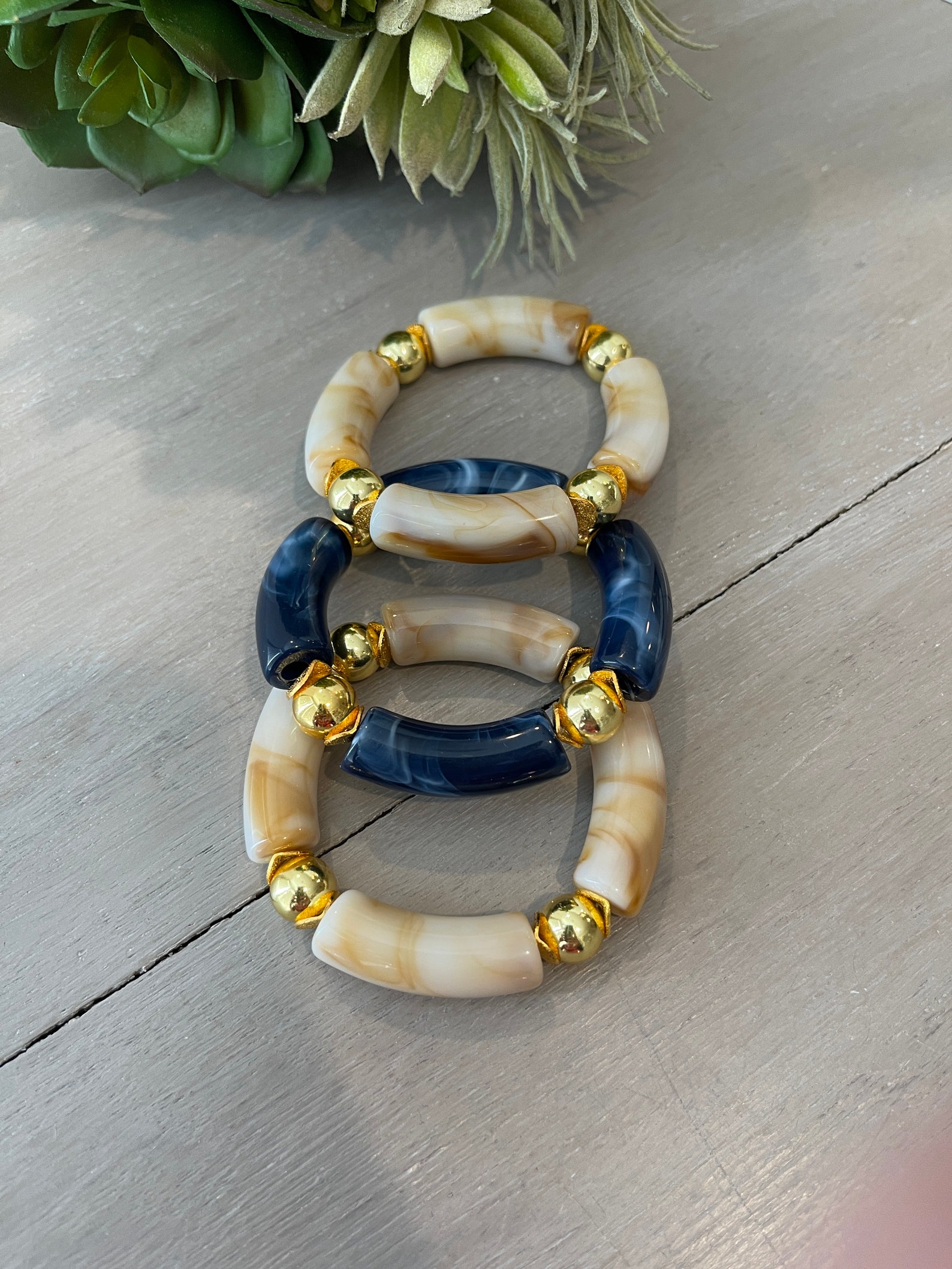 Navy Blue Marbled Tube Bracelet, Summer Jewelry, Holiday Gift, Arm ...