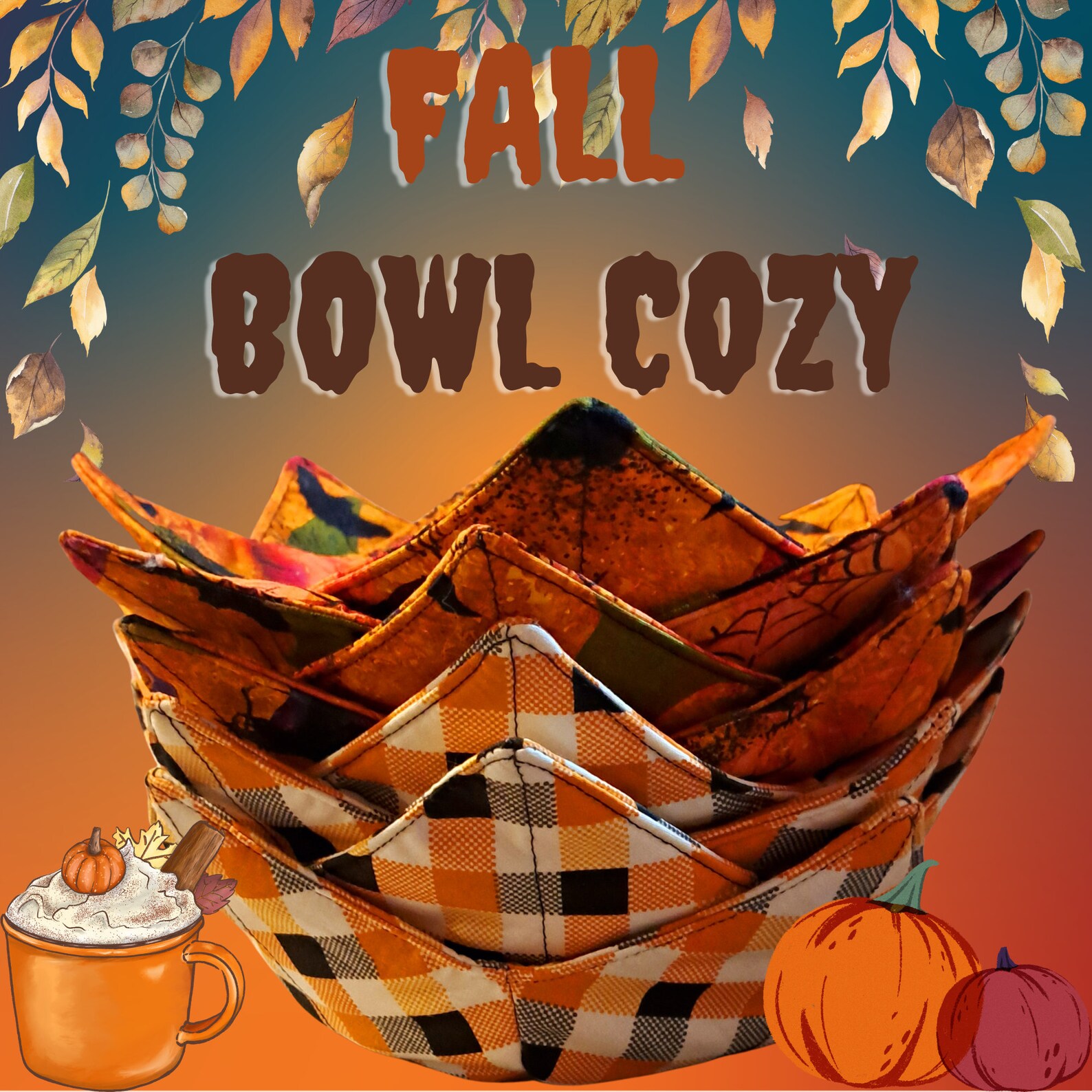 Fall Bowl Cozy, Halloween Bowl Cozy, Microwave Bowl Cozy, Hot & Cold ...