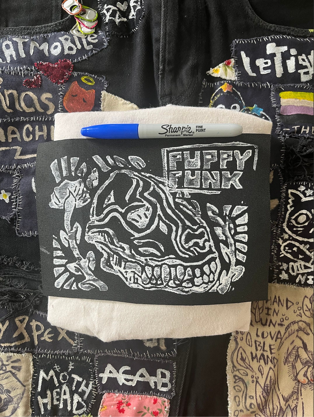 Puppy Punk Lino Print Patch - Etsy