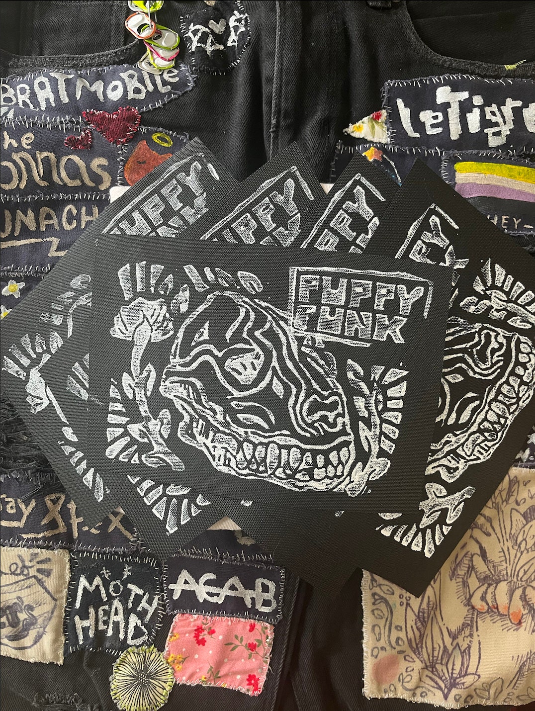 Puppy Punk Lino Print Patch - Etsy