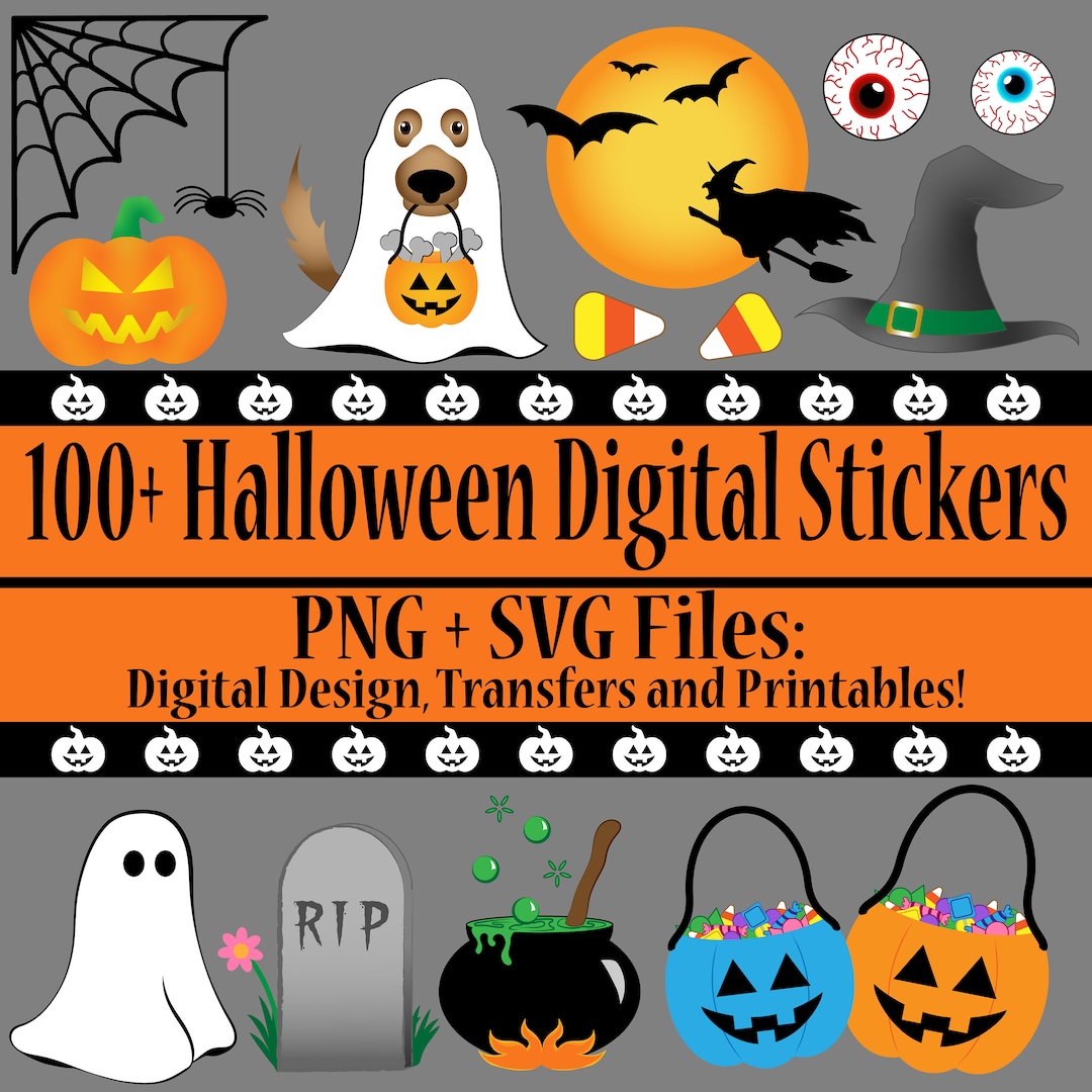 100 + Halloween Digital Stickers: PNG+SVG - Etsy