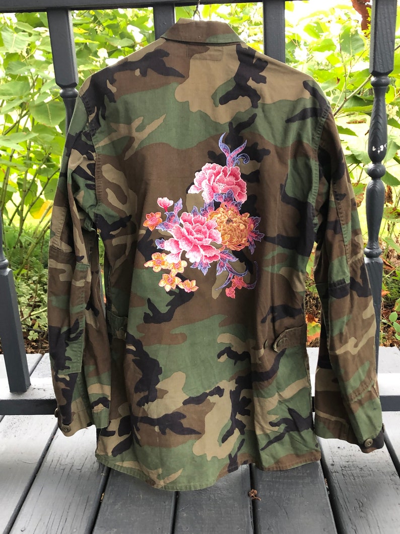 Army Surplus Camouflage Shirt Emblazoned With Appliqué Flowers - Etsy